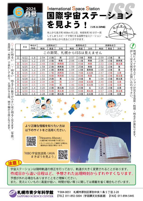 宇宙ステーションを見よう！ | 札幌市青少年科学館